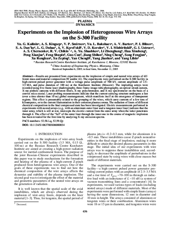 (PDF) Experiments on the implosion of heterogeneous wire arrays on the ...