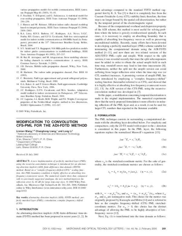 Pdf Modification To Convolution Cfs Pml For The Adi Fdtd Method