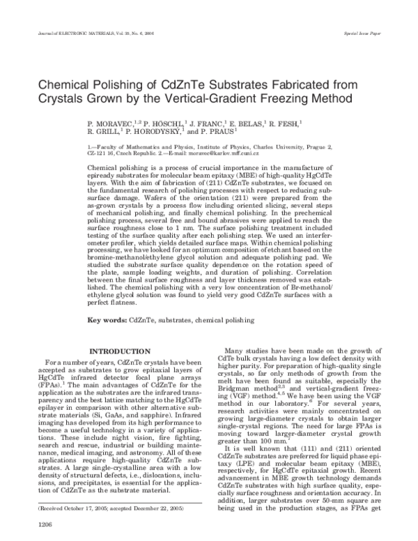 (PDF) Chemical polishing of CdZnTe substrates fabricated from crystals ...