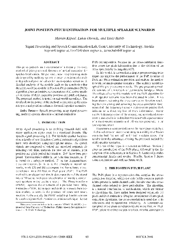 Pdf Joint Position Pitch Estimation For Multiple Speaker Scenarios