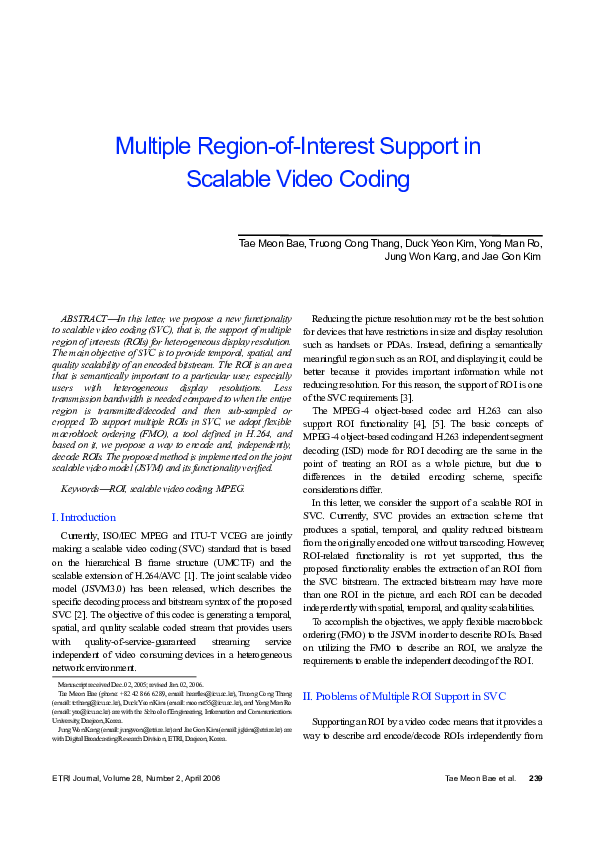 Pdf Multiple Region Of Interest Support In Scalable Video Coding Yong Man Ro