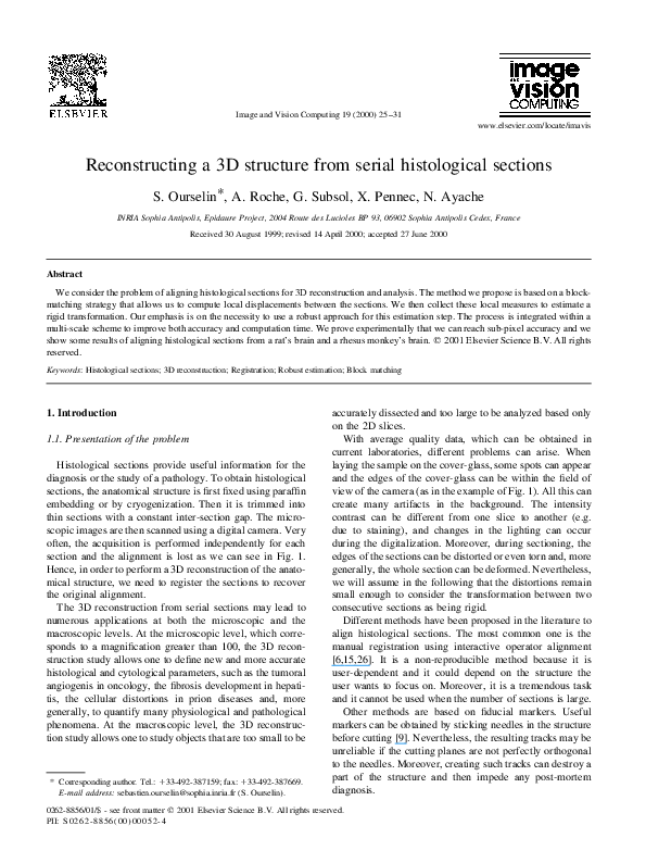 (PDF) Reconstructing a 3D structure from serial histological sections