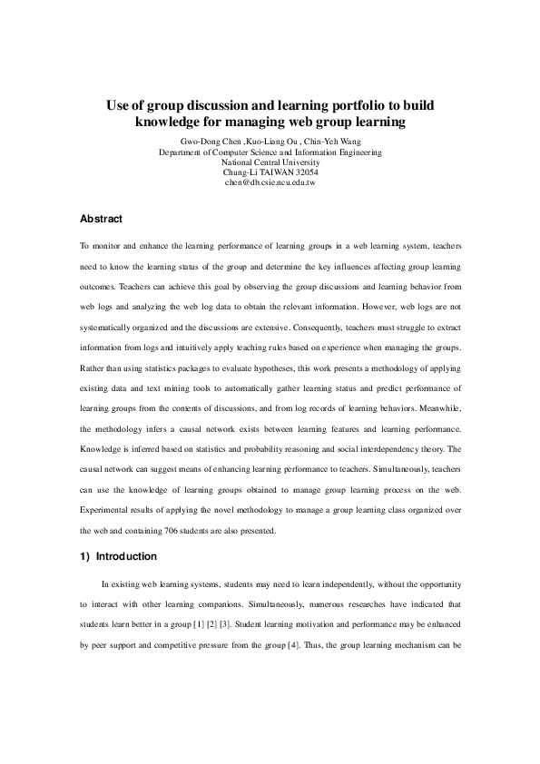 (PDF) USE OF GROUP DISCUSSION AND LEARNING PORTFOLIO TO BUILD KNOWLEDGE ...