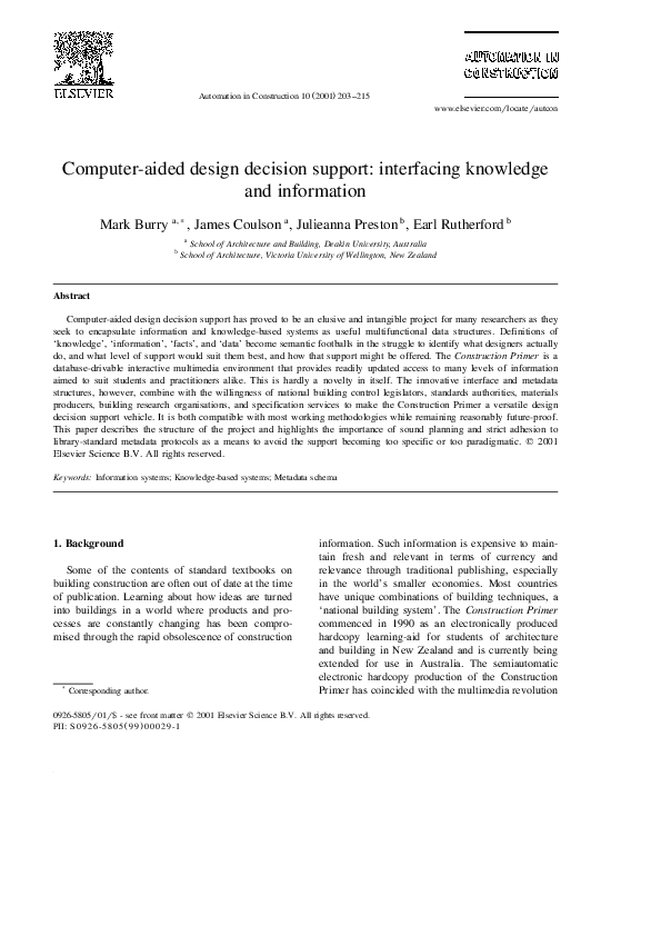 (PDF) Computer-aided design decision support: interfacing knowledge and ...