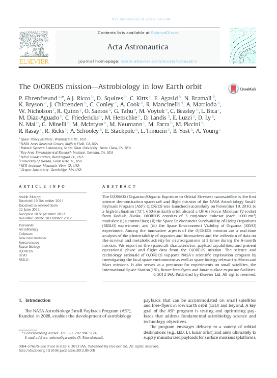 (PDF) The O/OREOS mission—Astrobiology in low Earth orbit