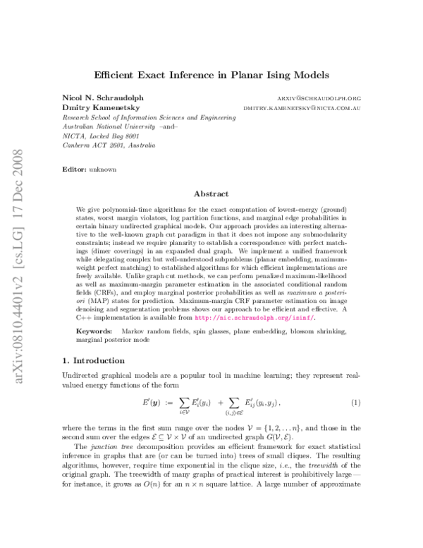 (PDF) Efficient Exact Inference in Planar Ising Models