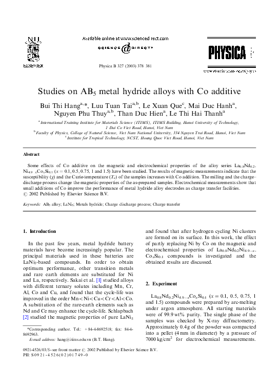 (PDF) Studies on AB5 metal hydride alloys with Co additive