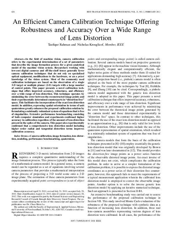 (PDF) An Efficient Camera Calibration Technique Offering Robustness and Accuracy Over a Wide ...