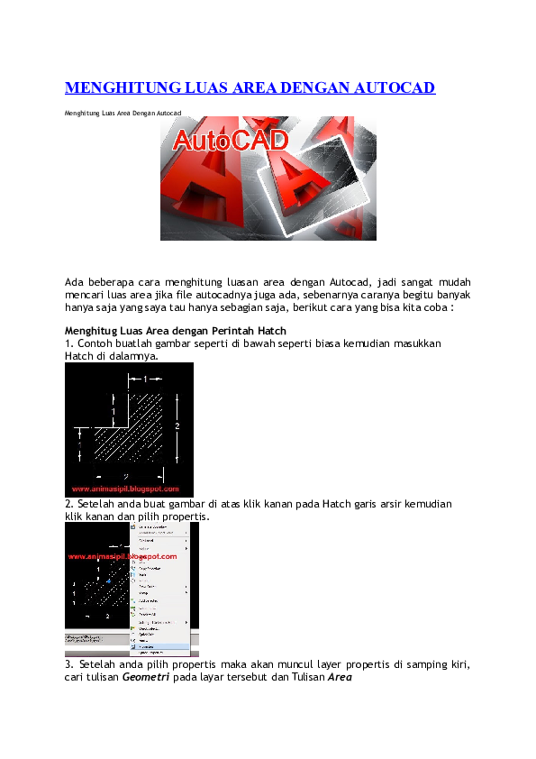 (DOC) MENGHITUNG LUAS AREA DENGAN AUTOCAD