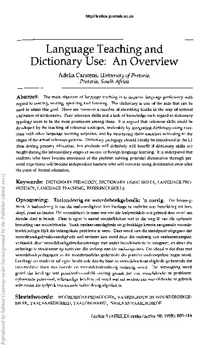 (PDF) Language Teaching and Dictionary Use: An Overview