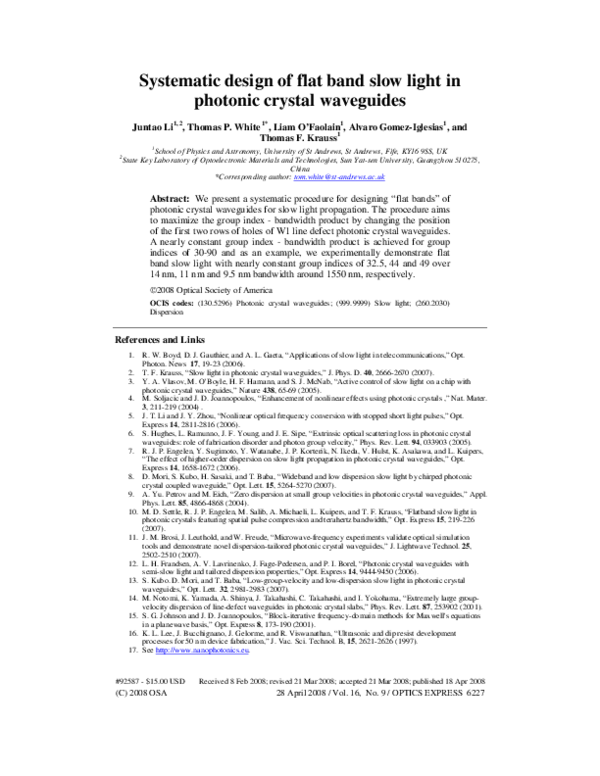 (PDF) Systematic design of flat band slow light in photonic crystal waveguides