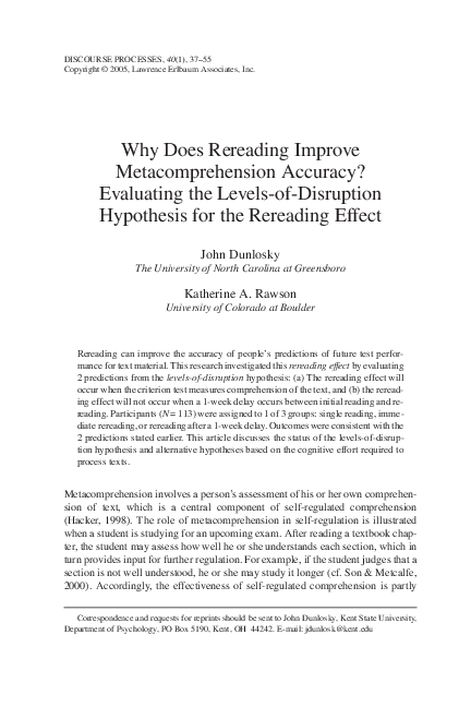Pdf Why Does Rereading Improve Metacomprehension Accuracy Evaluating