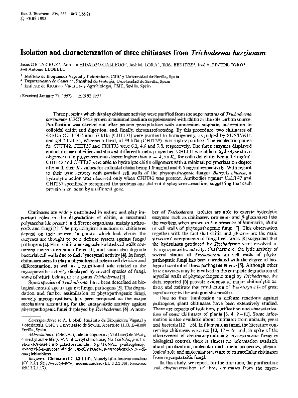 (PDF) Isolation and characterization of three chitinases from Trichoderma harzianum