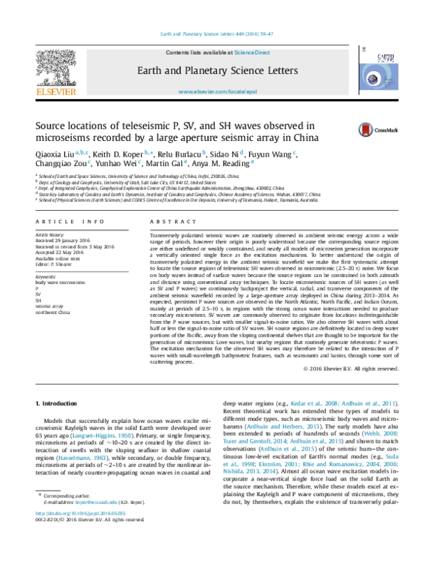 Pdf Source Locations Of Teleseismic P Sv And Sh Waves Observed In Microseisms Recorded By A