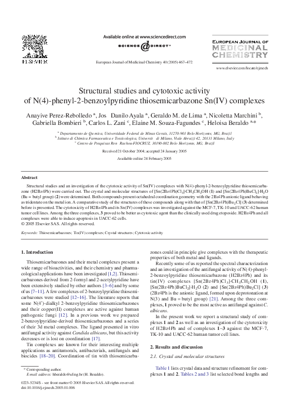 (PDF) Structural studies and cytotoxic activity of N(4)-phenyl-2-benzoylpyridine ...