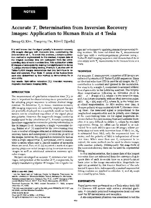 (PDF) Accurate T1 determination from inversion recovery images ...