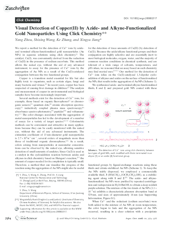 (PDF) Visual Detection of Copper(II) by Azide and Alkyne-Functionalized Gold Nanoparticles Using ...