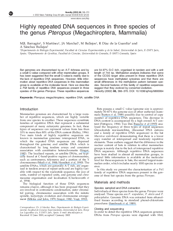(PDF) Highly repeated DNA sequences in three species of the genus ...