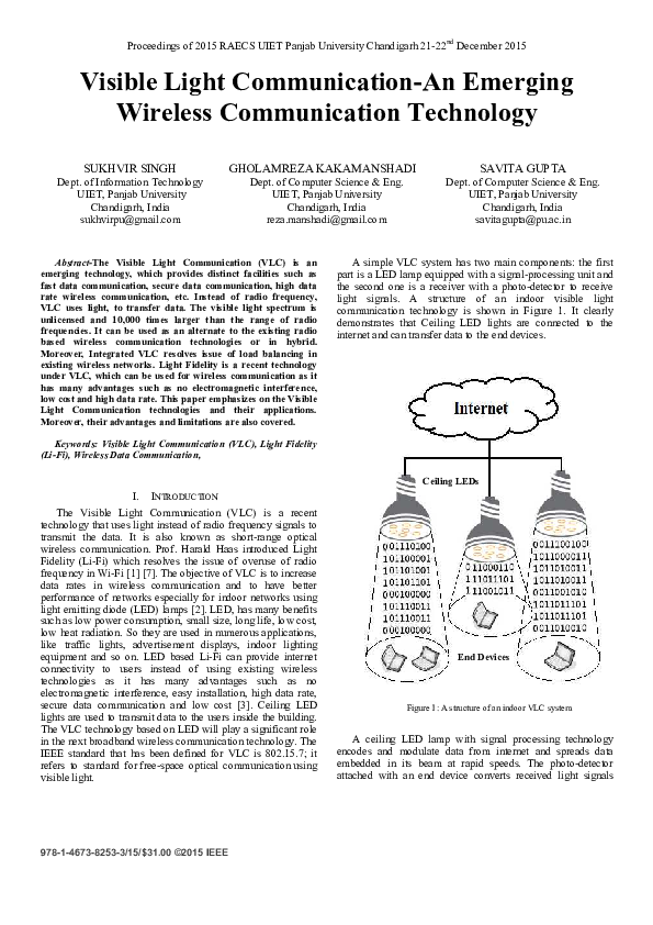 (PDF) Visible Light Communication-An Emerging Wireless Communication ...