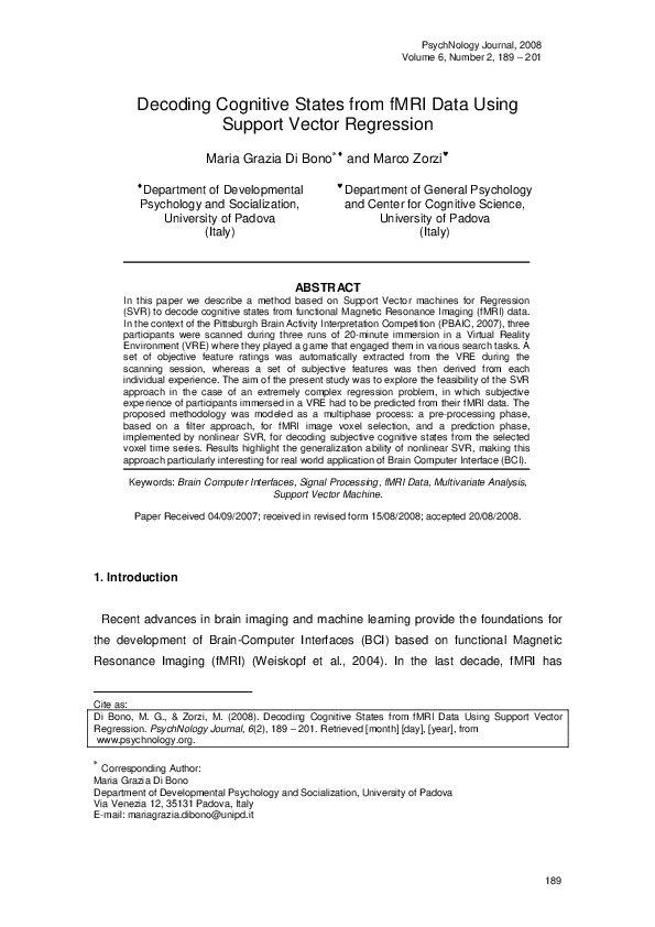 Pdf Decoding Cognitive States From Fmri Data Using Single Hidden Layer Feedforward Neural Networks