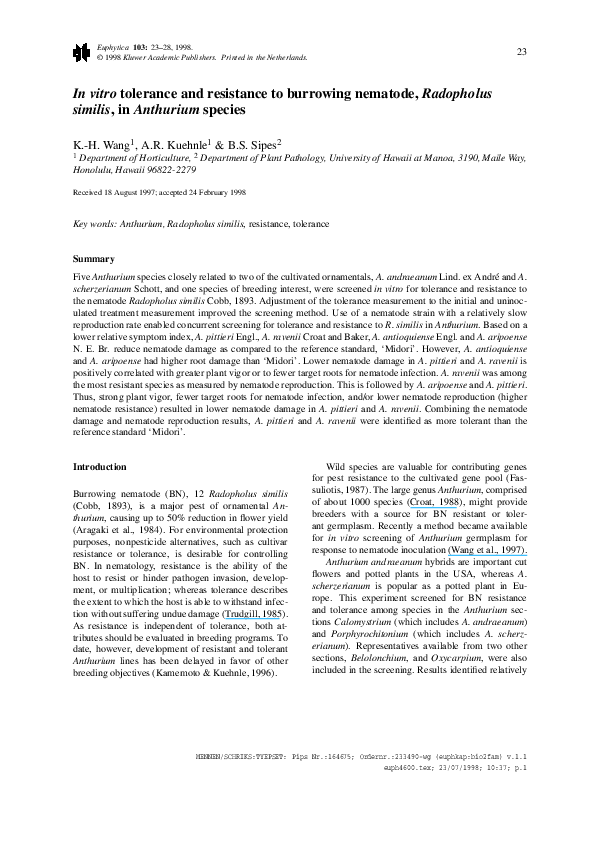 (PDF) In vitro tolerance and resistance to burrowing nematode ...