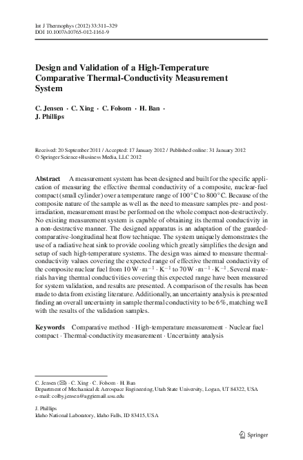 (PDF) Design and Validation of a High-Temperature Comparative Thermal ...
