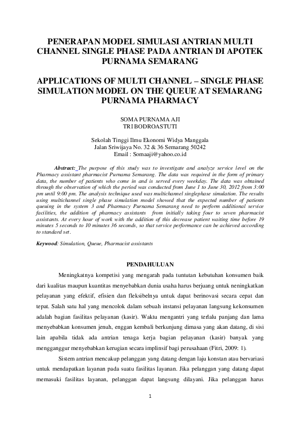 (PDF) PENERAPAN MODEL SIMULASI ANTRIAN MULTI CHANNEL SINGLE PHASE PADA ANTRIAN DI APOTEK PURNAMA ...