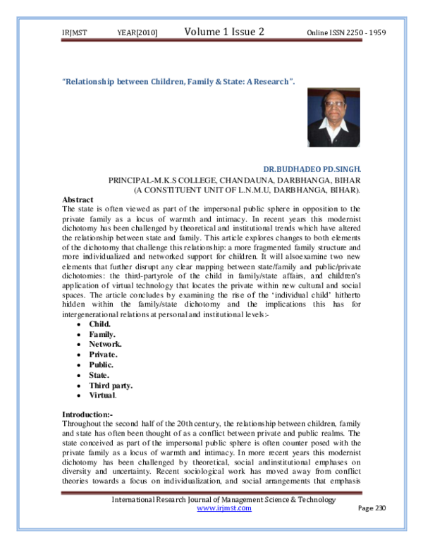 (PDF) Relationship between Children, Family & State: A Research