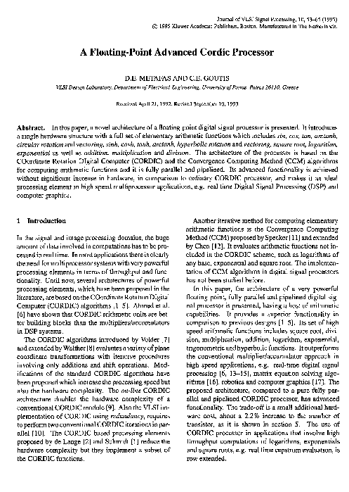 Pdf A Floating Point Advanced Cordic Processor