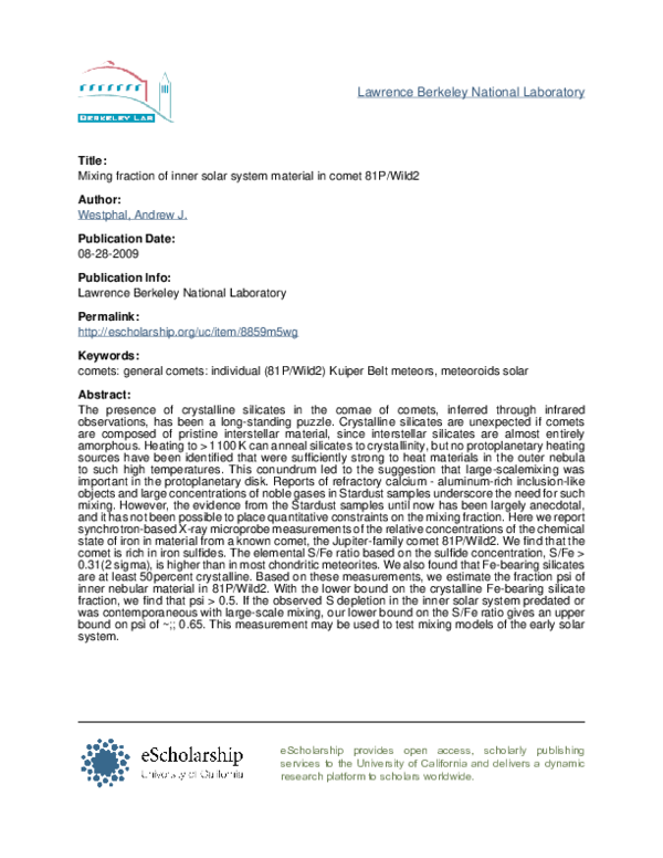 (PDF) Mineralogy and Petrology of Comet 81P/Wild 2 Nucleus Samples ...