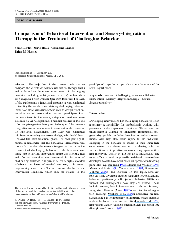 (PDF) Comparison of behavioral intervention and sensory-integration ...