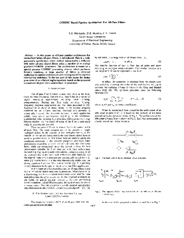 Pdf Cordic Based Pipeline Architecture For All Pass Filters