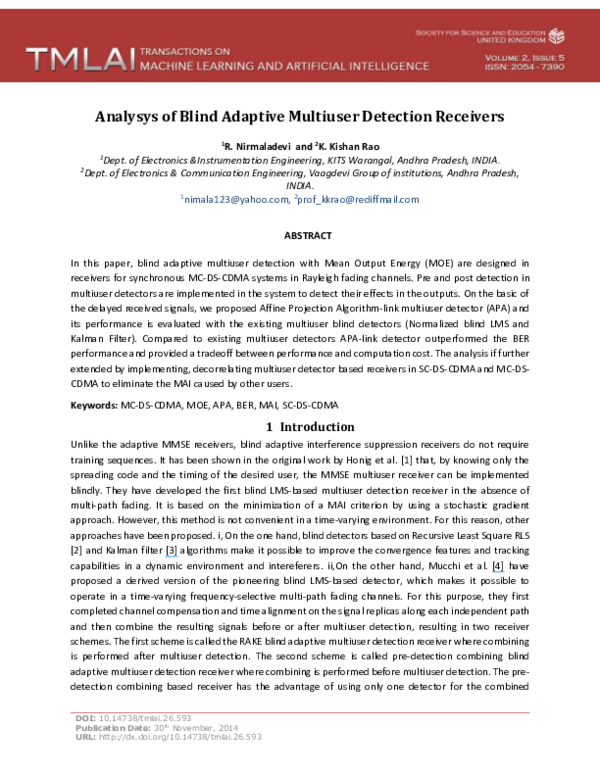 Pdf Analysys Of Blind Adaptive Multiuser Detection Receivers Prof Kishan Rao Kalitkar