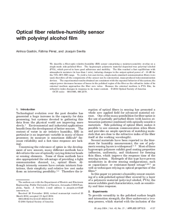 (PDF) Optical Fiber Relative-Humidity Sensor with Polyvinyl Alcohol Film