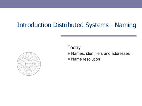 (PDF) Introduction Distributed Systems -Naming (PDF) Introduction Distributed Systems -Naming