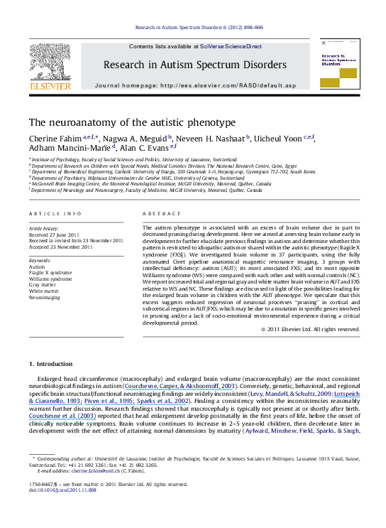 (PDF) The neuroanatomy of the autistic phenotype