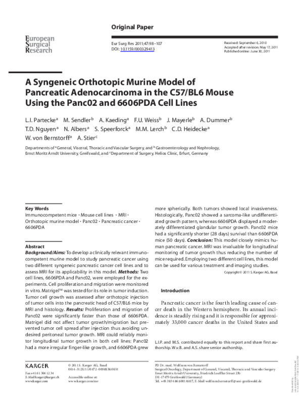 (PDF) A Syngeneic Orthotopic Murine Model of Pancreatic Adenocarcinoma ...