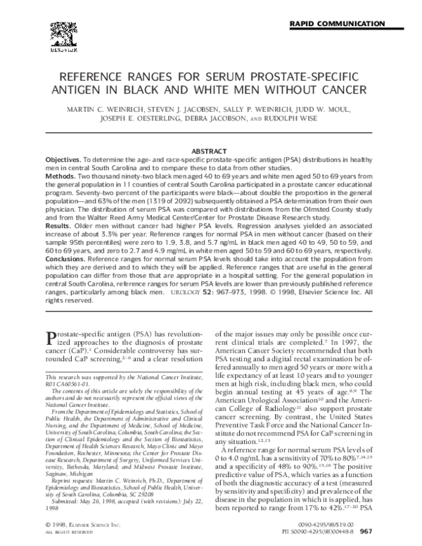 (PDF) Reference ranges for serum prostate-specific antigen in black and ...