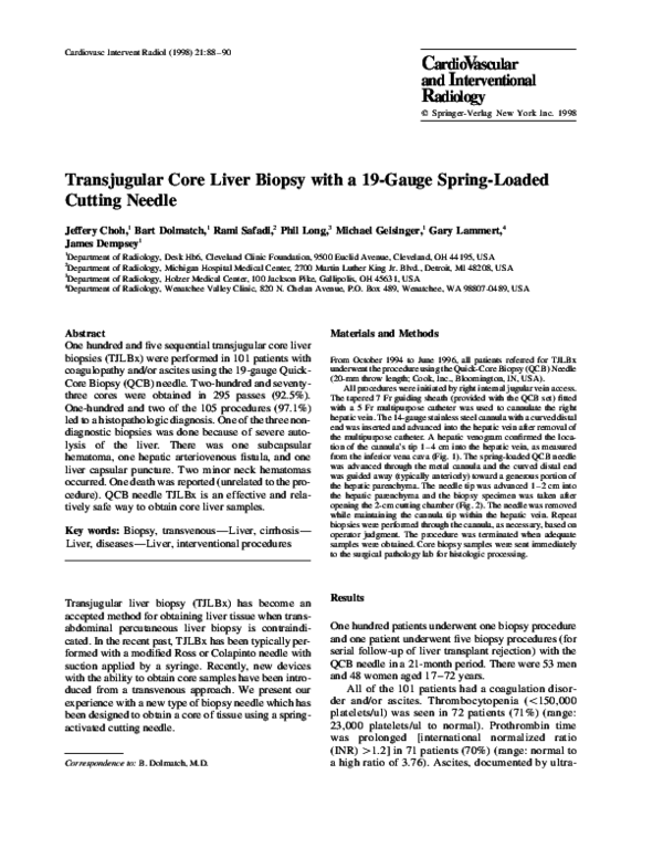 (PDF) Transjugular Core Liver Biopsy with a 19Gauge Spring-Loaded ...
