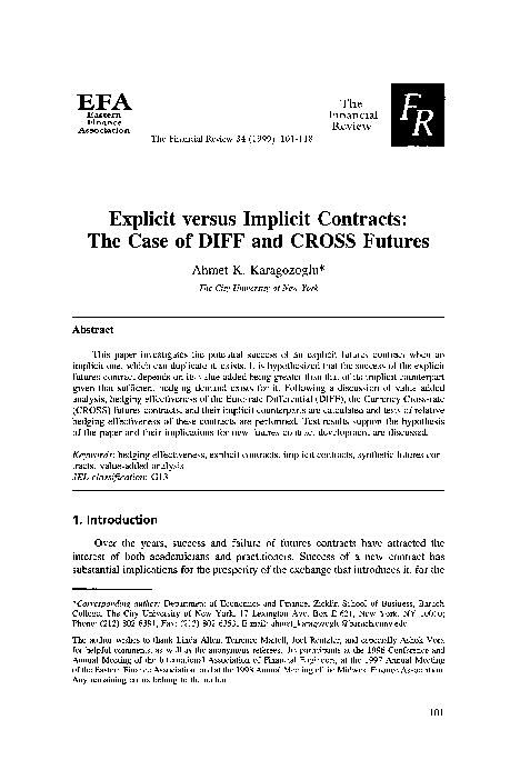(PDF) Explicit versus Implicit Contracts: The Case of DIFF and CROSS ...