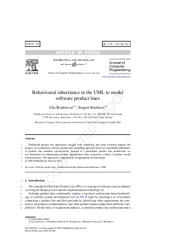 (PDF) Behavioural inheritance in the UML to model software product lines