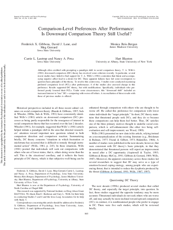 (PDF) Comparison-level preferences after performance: Is downward ...