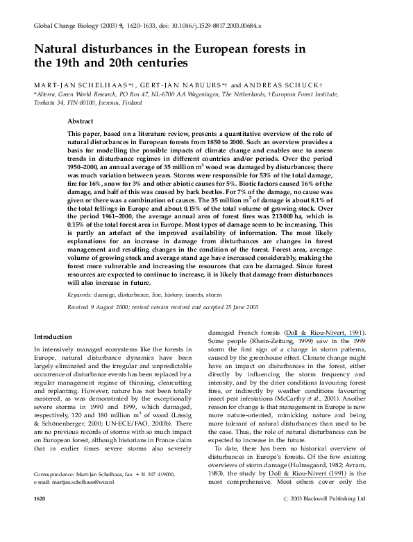 (PDF) Natural disturbances in the European forests in the 19th and 20th centuries