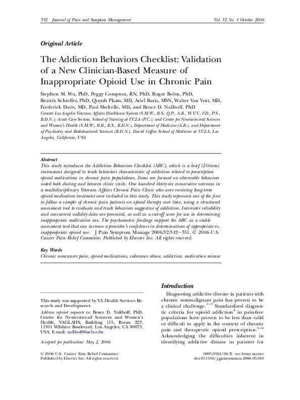 (PDF) The Addiction Behaviors Checklist: Validation of a New Clinician ...