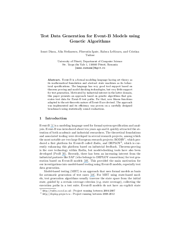 Pdf Test Data Generation For Event B Models Using Genetic Algorithms