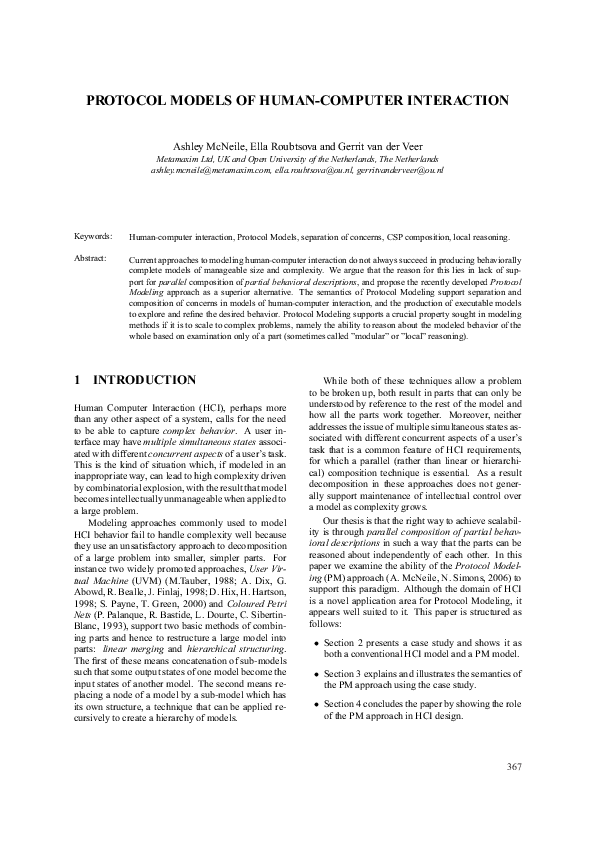 (PDF) PROTOCOL MODELS OF HUMAN-COMPUTER INTERACTION