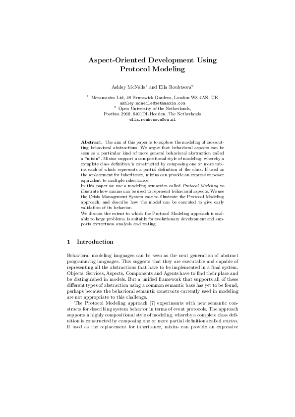 (PDF) Aspect-oriented development using protocol modeling