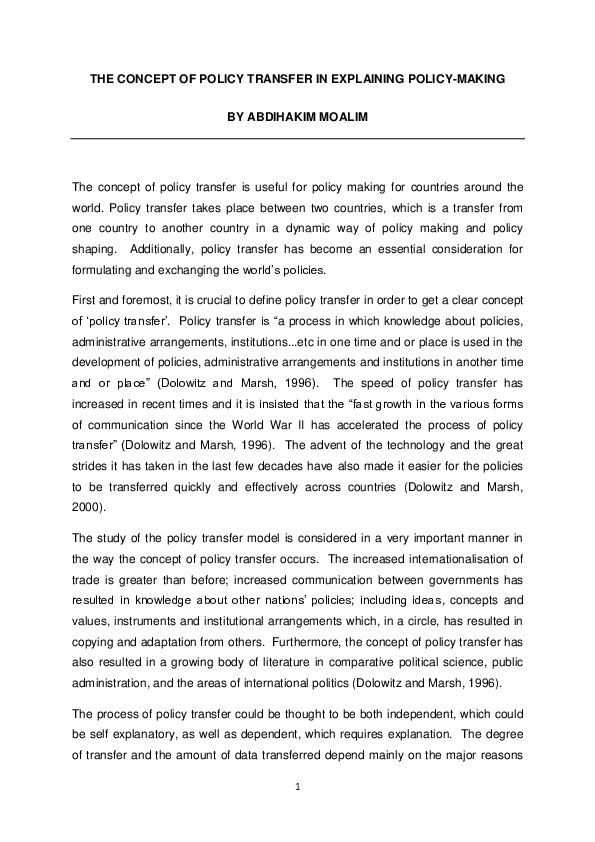 (PDF) THE CONCEPT OF POLICY TRANSFER IN EXPLAINING POLICY-MAKING