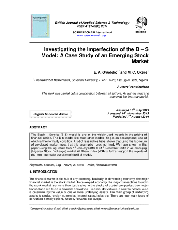 (PDF) Investigating the Imperfection of the B – S Model: A Case Study ...