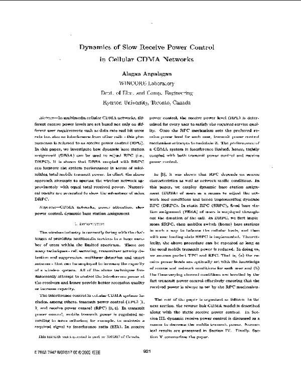 (PDF) Dynamics of slow receive power control in cellular CDMA networks